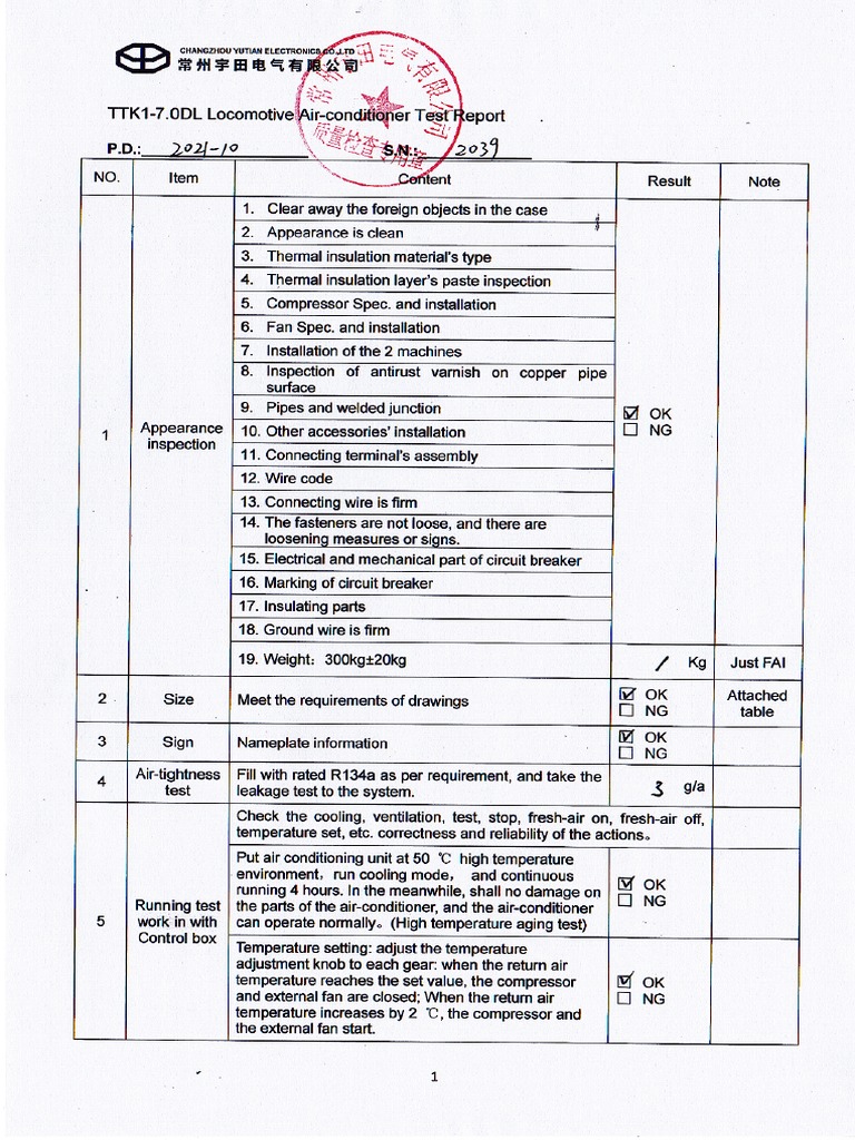 Air Conditioner Test Report | PDF