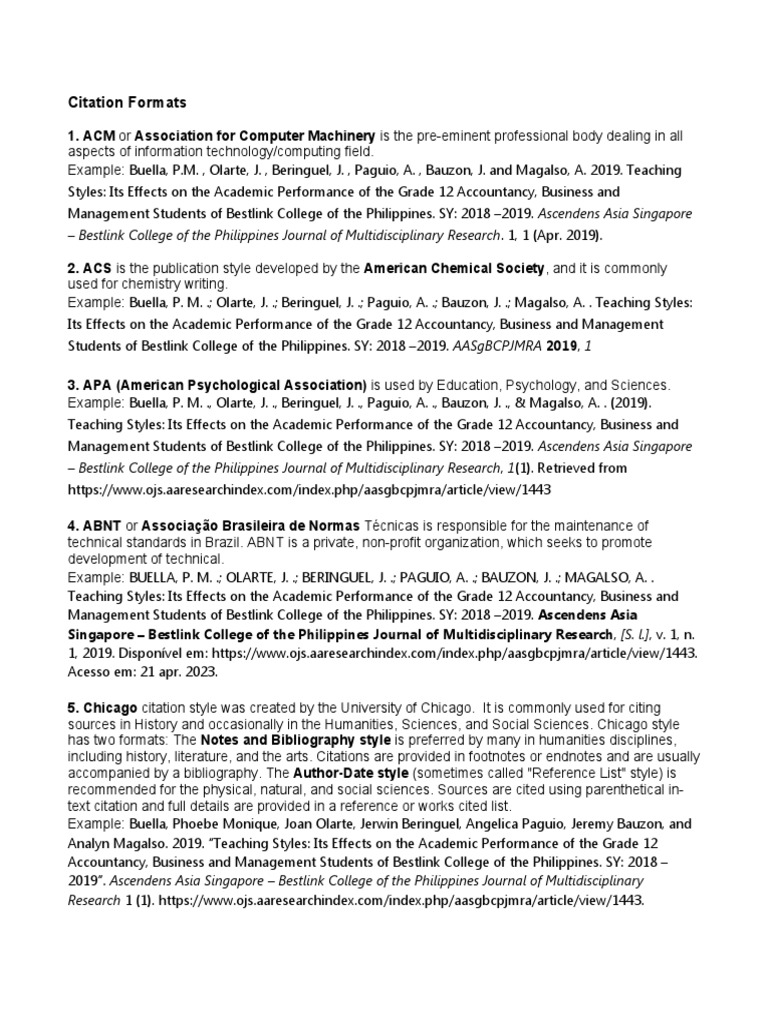 Citation Formats | PDF | Citation | Publishing