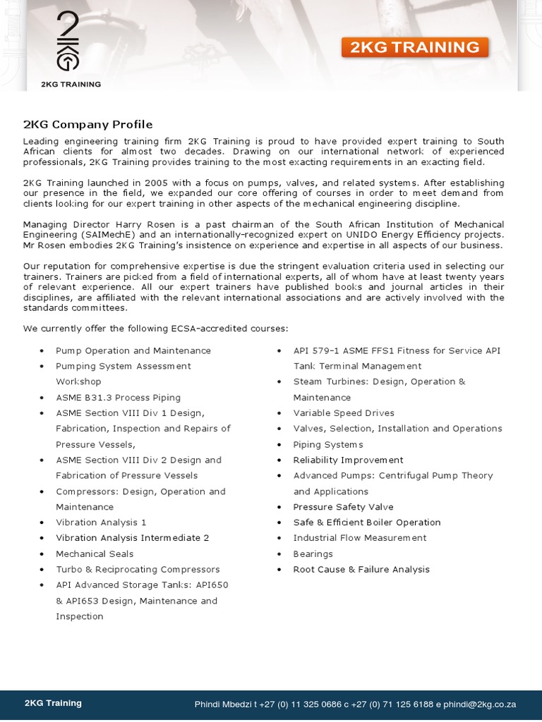 2KG Training Company Profile (2828) | PDF | Pump | Machines