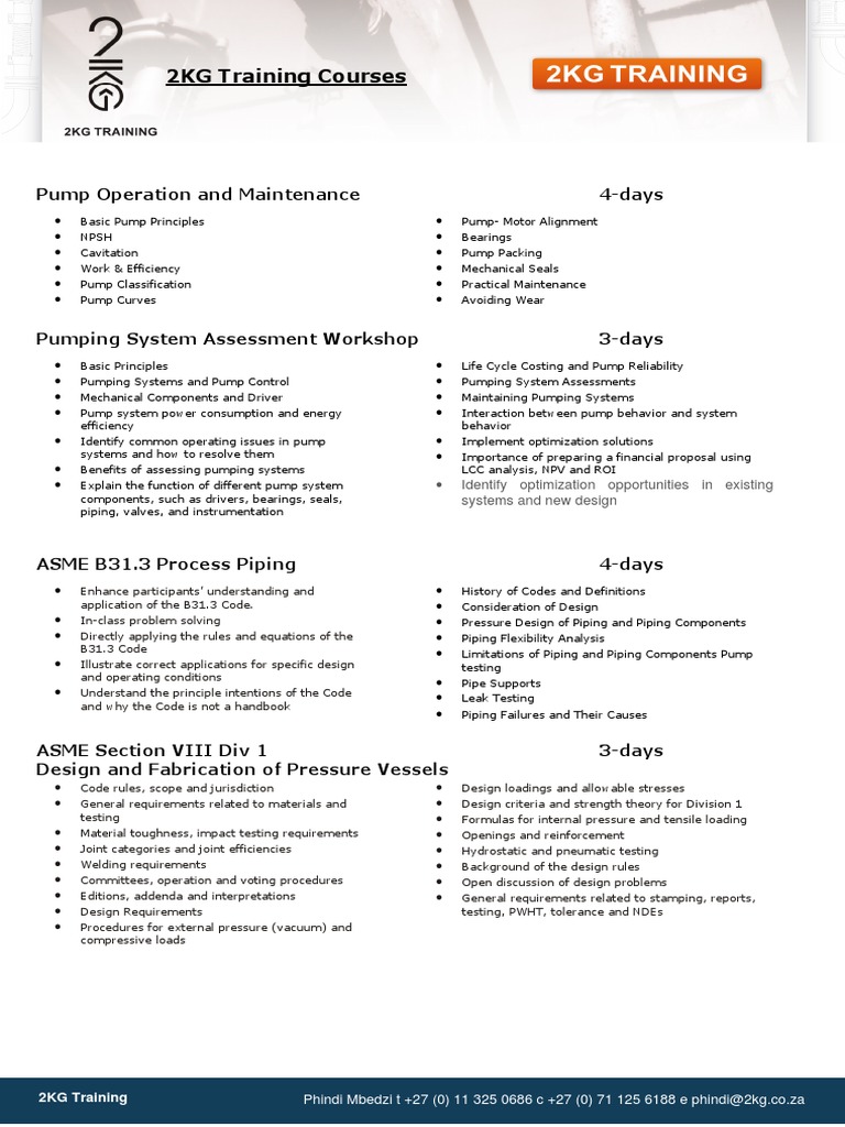 2KG Training Course Offerings | PDF | Pump | Flow Measurement