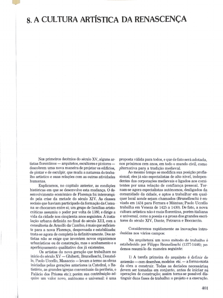 BENEVOLO, Leonardo. História Da Cidade. Capítulos Renascimento | PDF