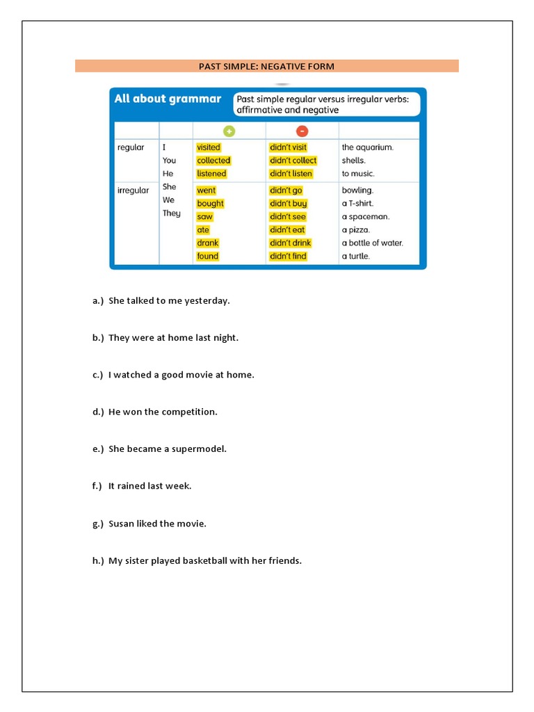 5. Past Simple Negative Form | PDF