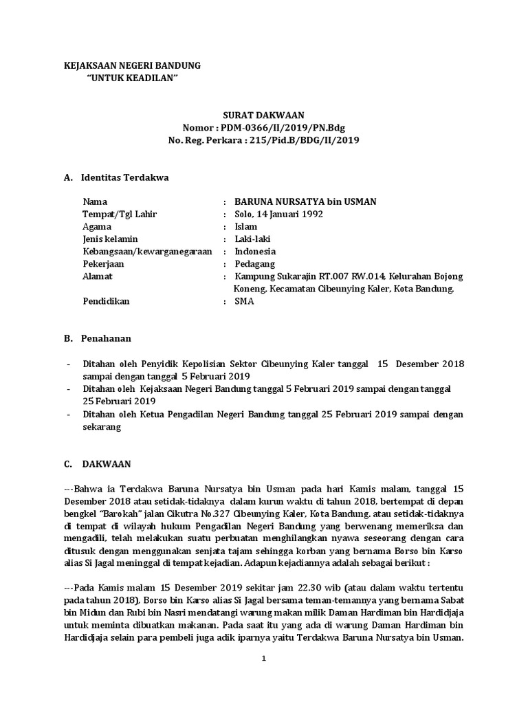 Surat Dakwaan (Tugas Hapid Pkpa) | PDF
