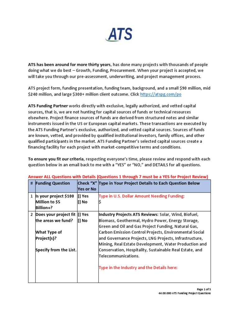 44.00.000 ATS Funding Project Questions | PDF | Loans | Collateral ...