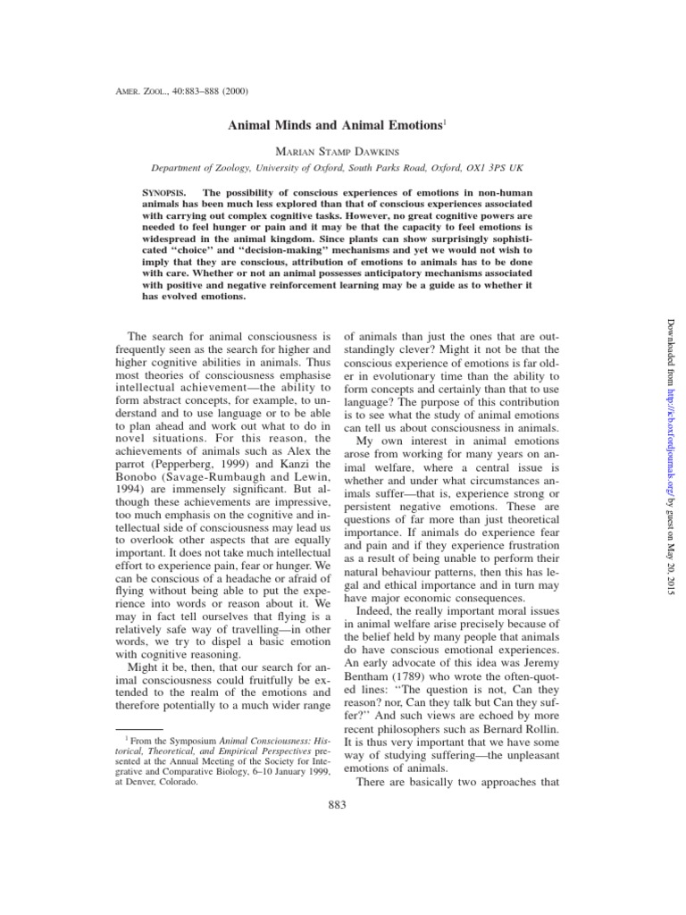 Animal Minds and Animal Emotions | PDF | Emotions | Consciousness