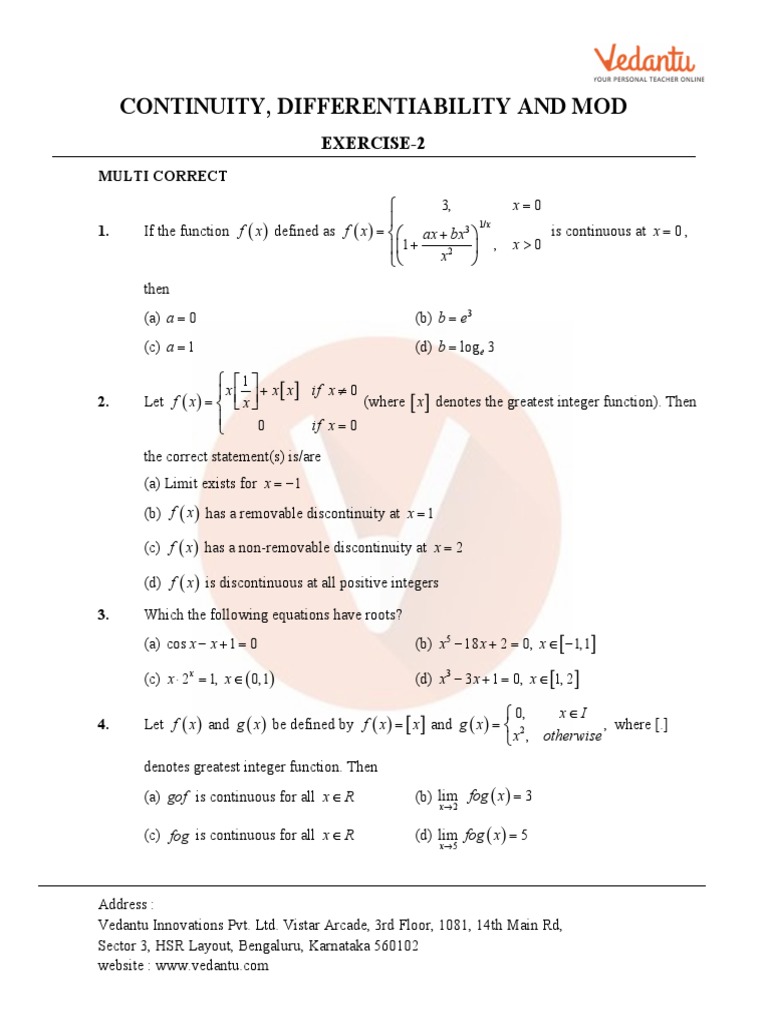 Continuity, Differentaibility - MOD - Exercise 2 | PDF