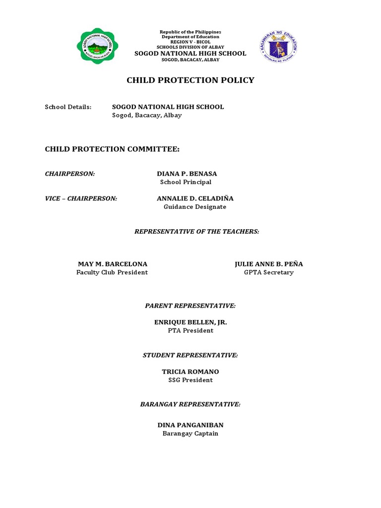 Sogod National High School Child Protection Policy | PDF | Child ...