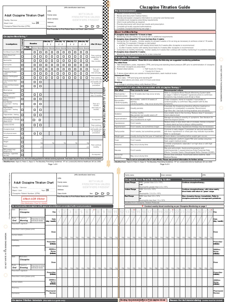 National Adult Clozapine Titration Chart | PDF | Clozapine | Medical ...