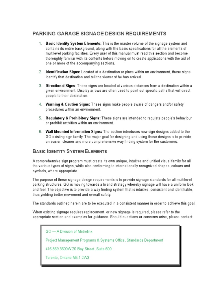 Parking Garage Signage Design Standards | PDF
