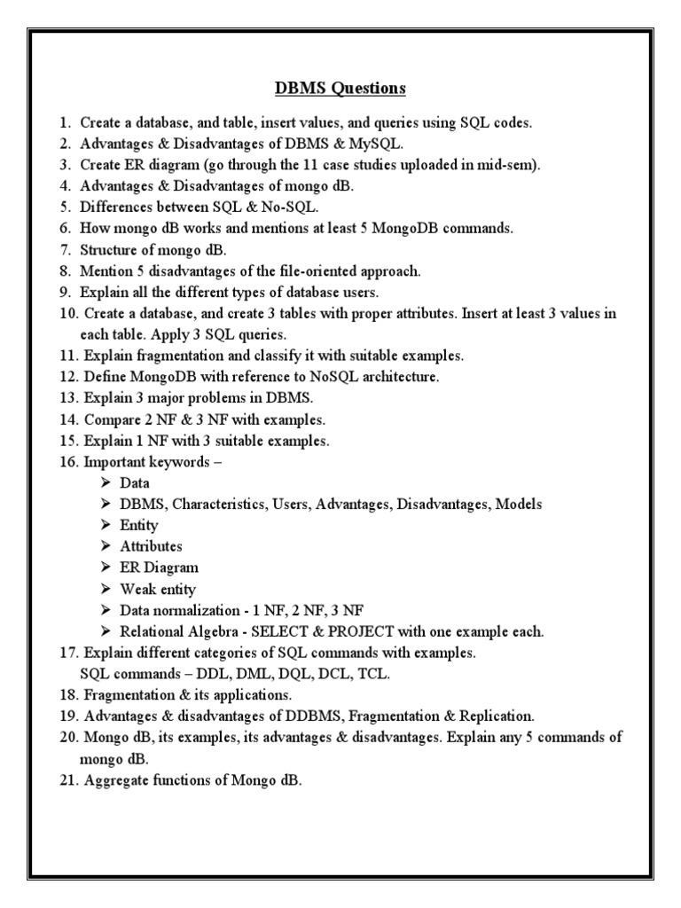DBMS End Sem Questions | PDF