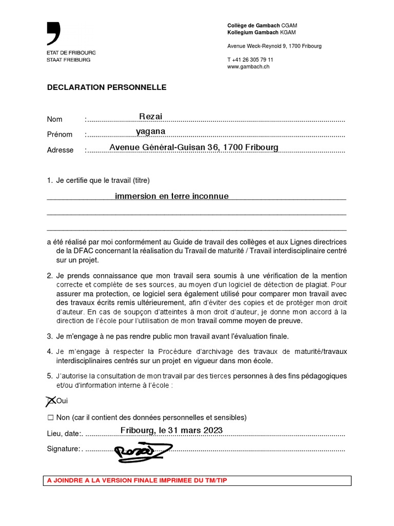 04 - TM - TIP - Déclaration Personnelle | PDF