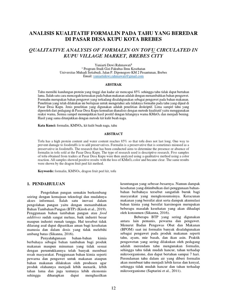 Tahu Brebes Positif Formalin | PDF