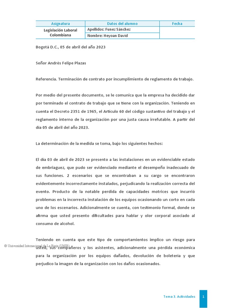 Terminacion Contrato | PDF