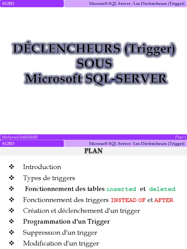 Chap 4 - LES Declencheurs | PDF | SQL | Microsoft SQL Server