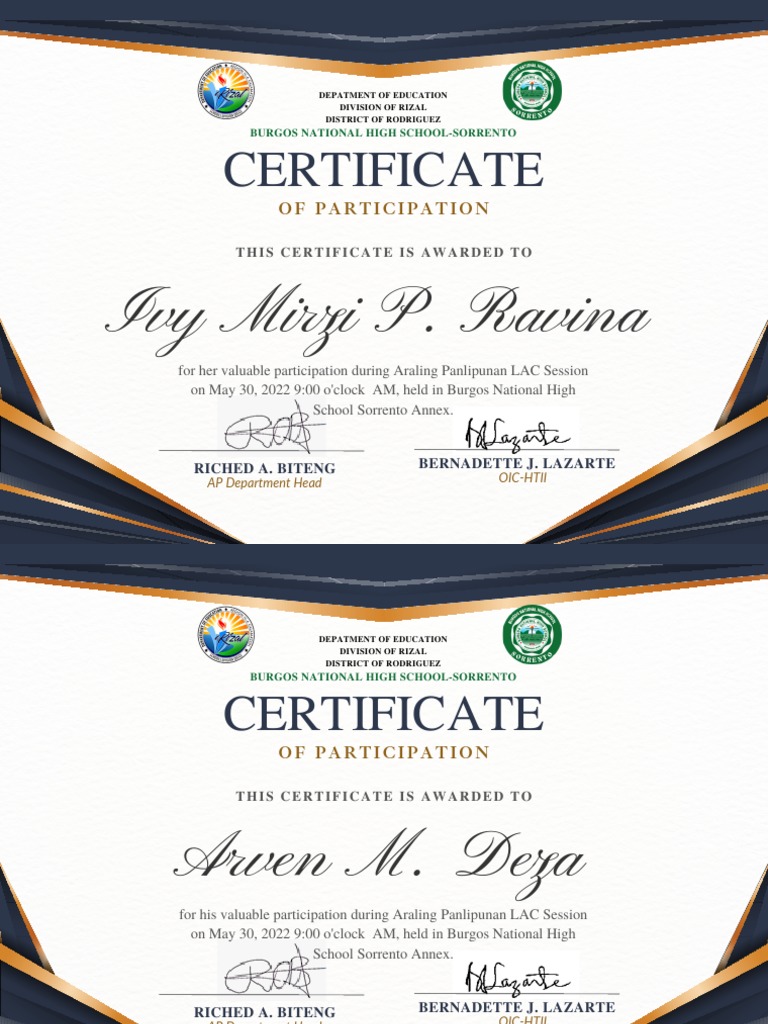 AP Certificate LAC May 31 2022 | PDF