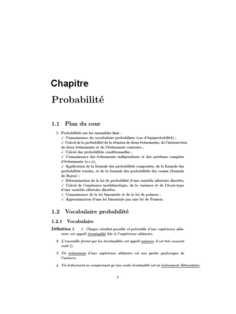 Cours de Probabilité : Concepts Clés | PDF | Théorie des probabilités ...