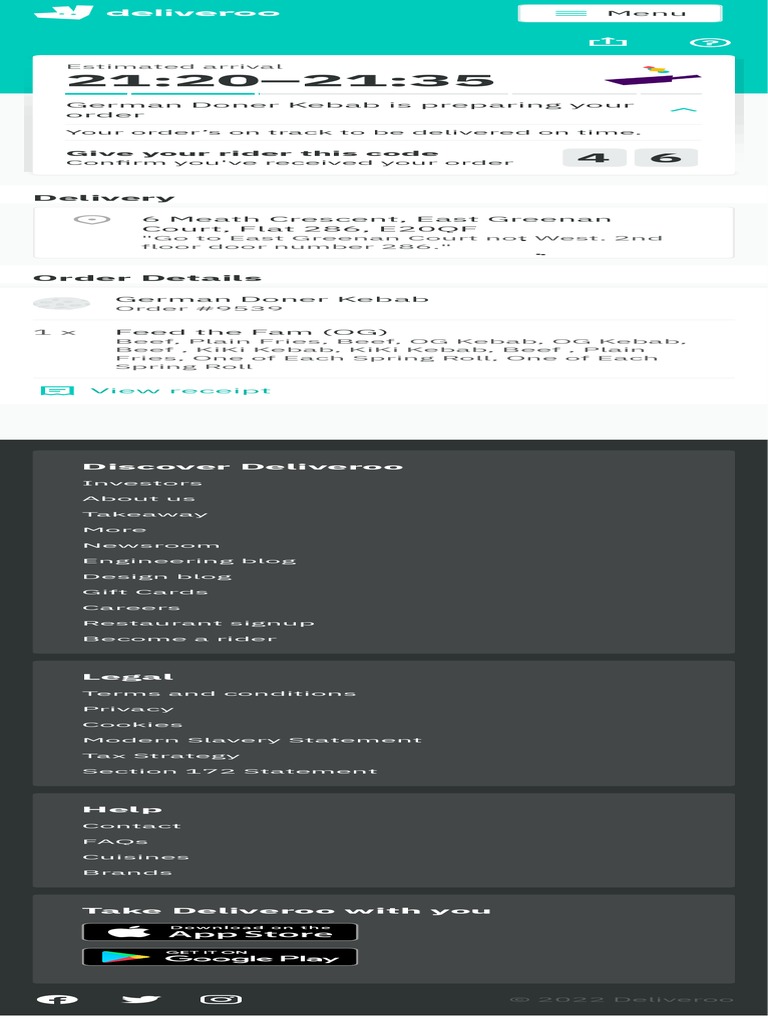 Deliveroo Status Order #9539 | PDF