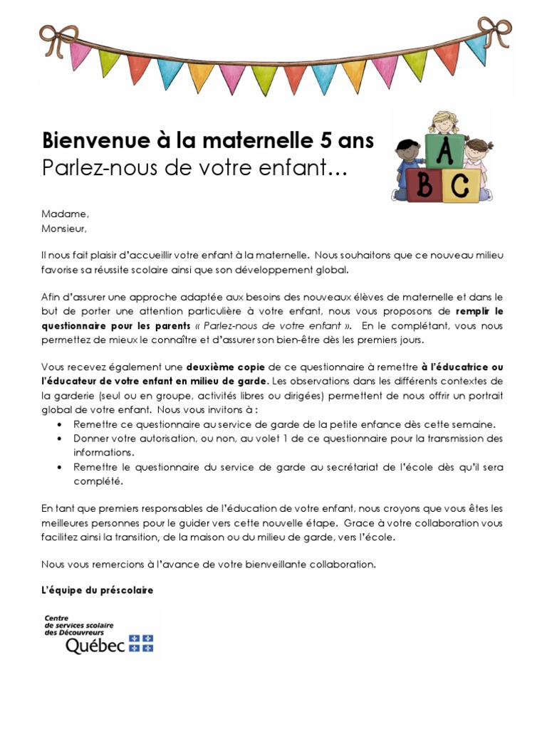 Questionnaire Parents Presco 5 Ans | PDF