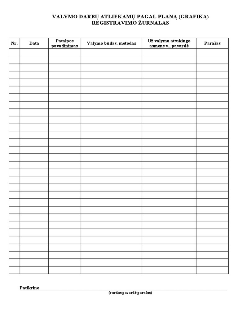 Valymo Registravimo Žurnalas | PDF