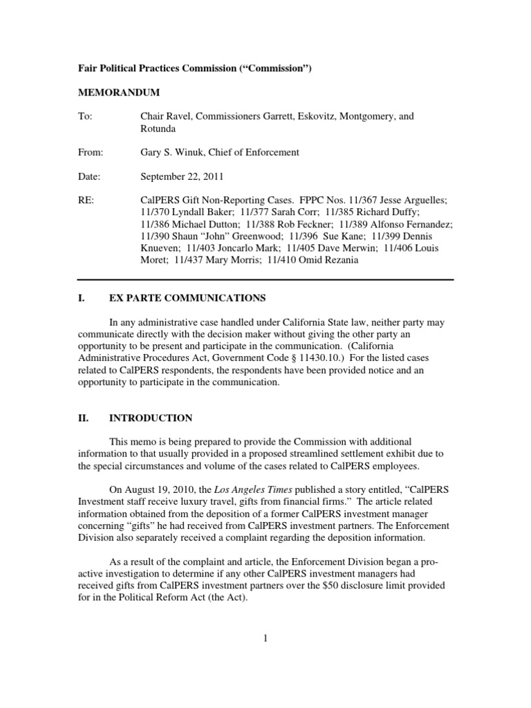 CalPERS investigation memo by FFPC Enforcement Chief Gary Winuk | Cal ...