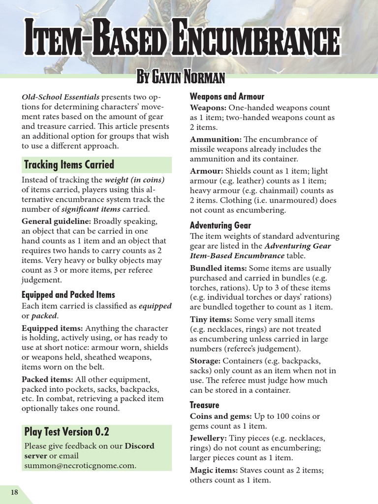 Item-Based Encumbrance - Play Test v0-2 | PDF | Backpack | Armour