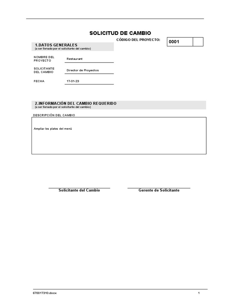 Semana 10 - Word - Formato de Solicitud de Cambio | PDF