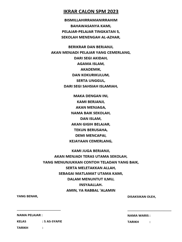 Ikrar Calon SPM 2023 | PDF