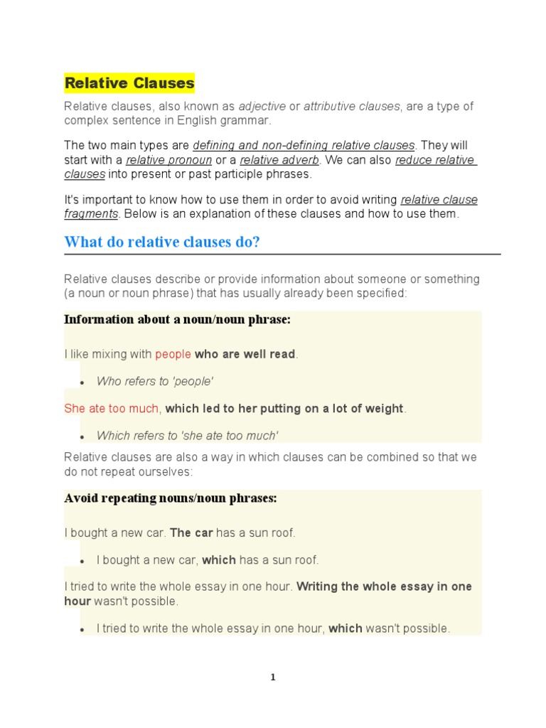 Relative Clause | PDF | Verb | Clause