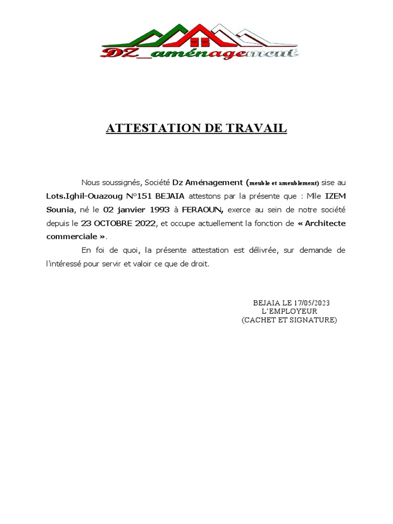 Attestation de Travail | PDF