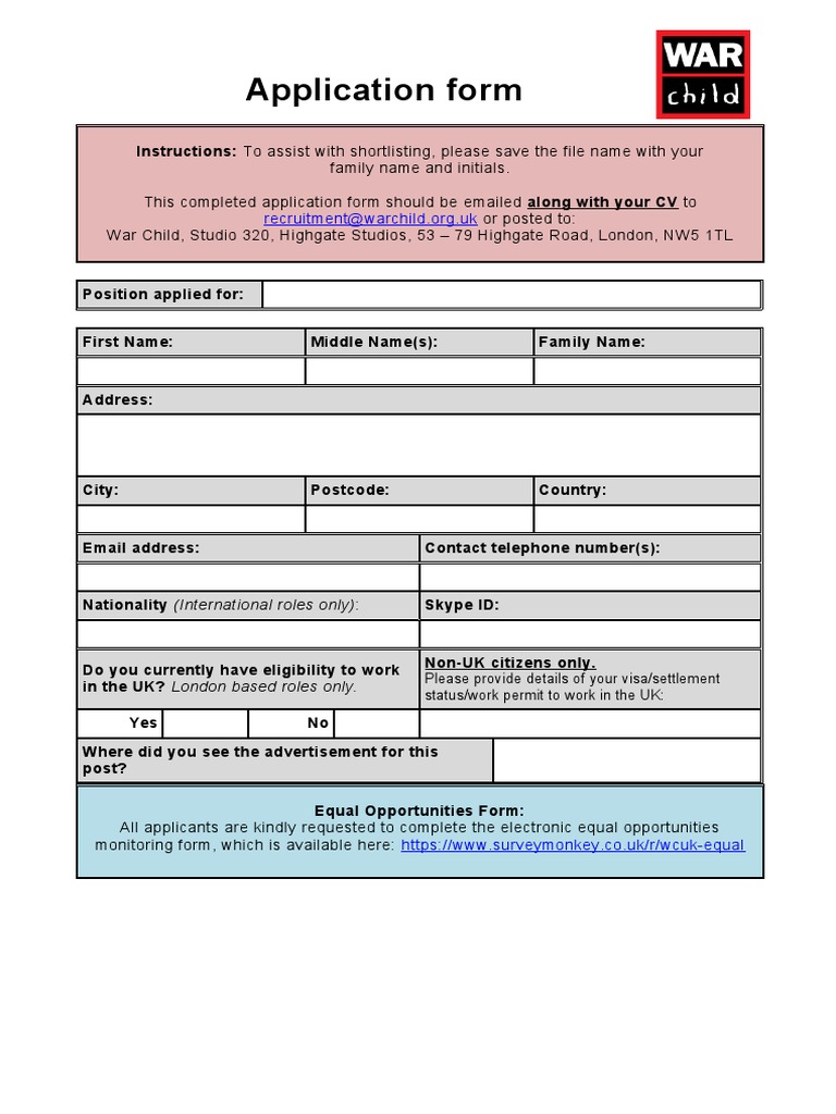 War Child Job Application Form | PDF | Justice | Crime & Violence