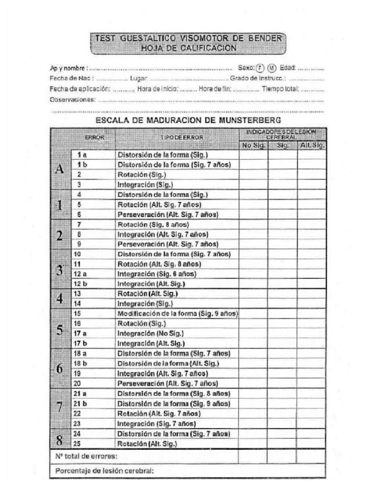 PDF Hoja de Respuestas Test Bender - Compress | PDF