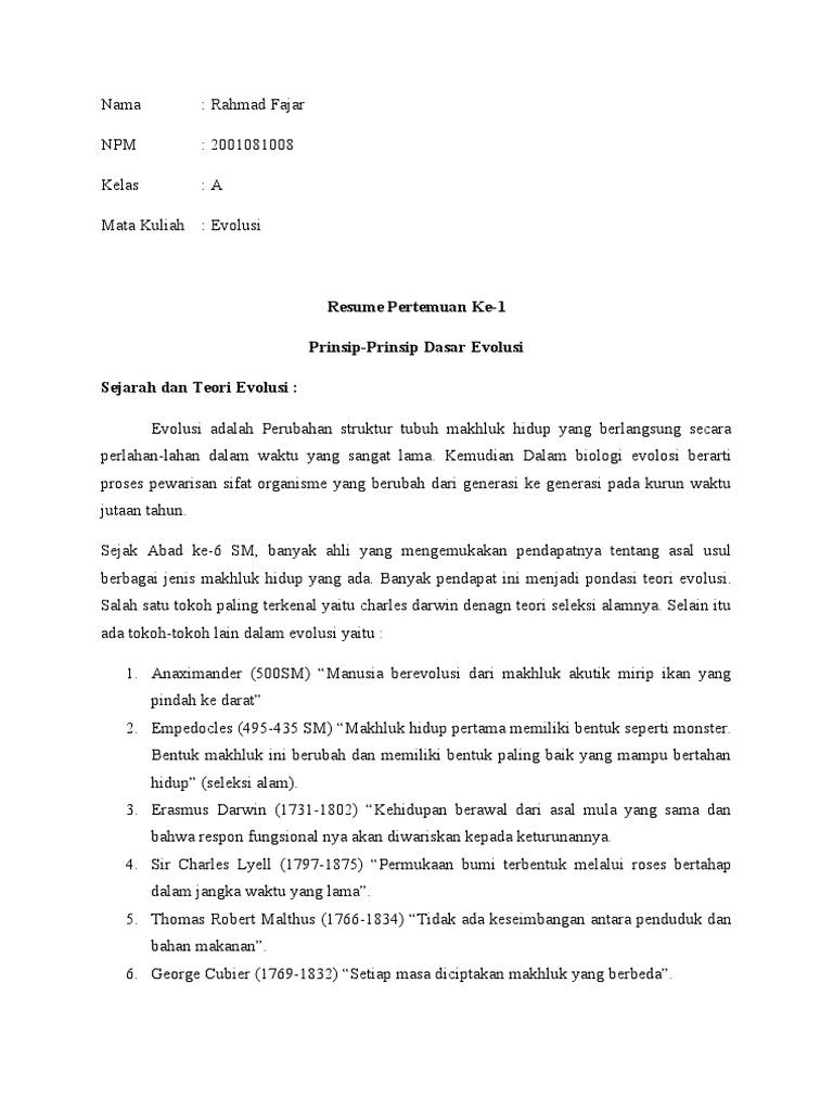 Resume Evolusi 1 | PDF
