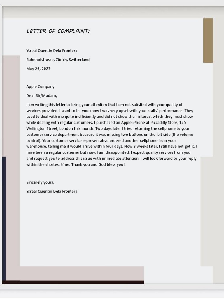 Letter of Complaint | PDF