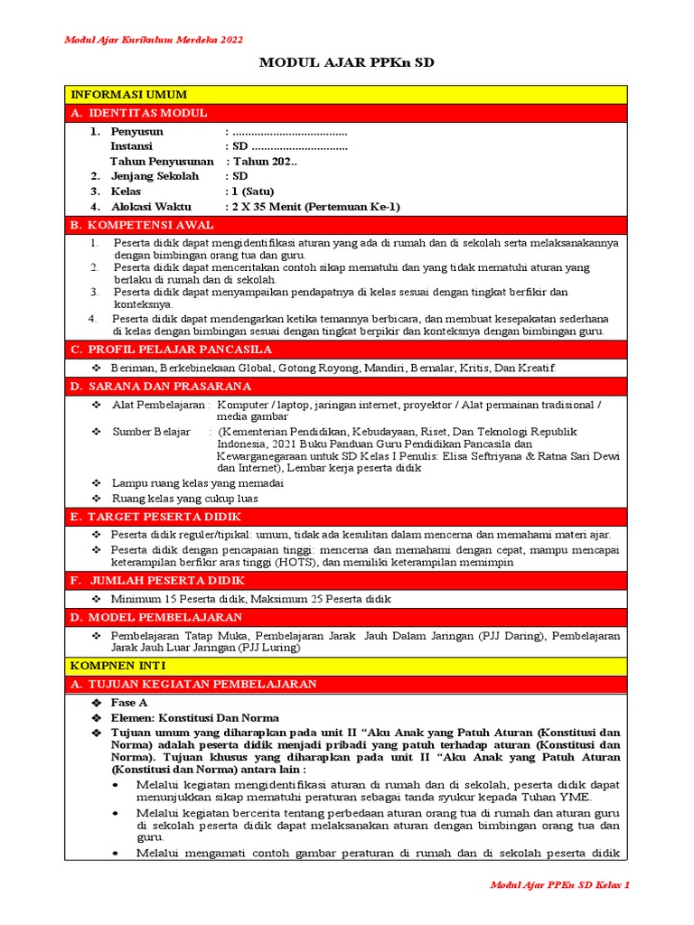 Modul Ajar PPKN BAB 2 KELAS 1 | PDF