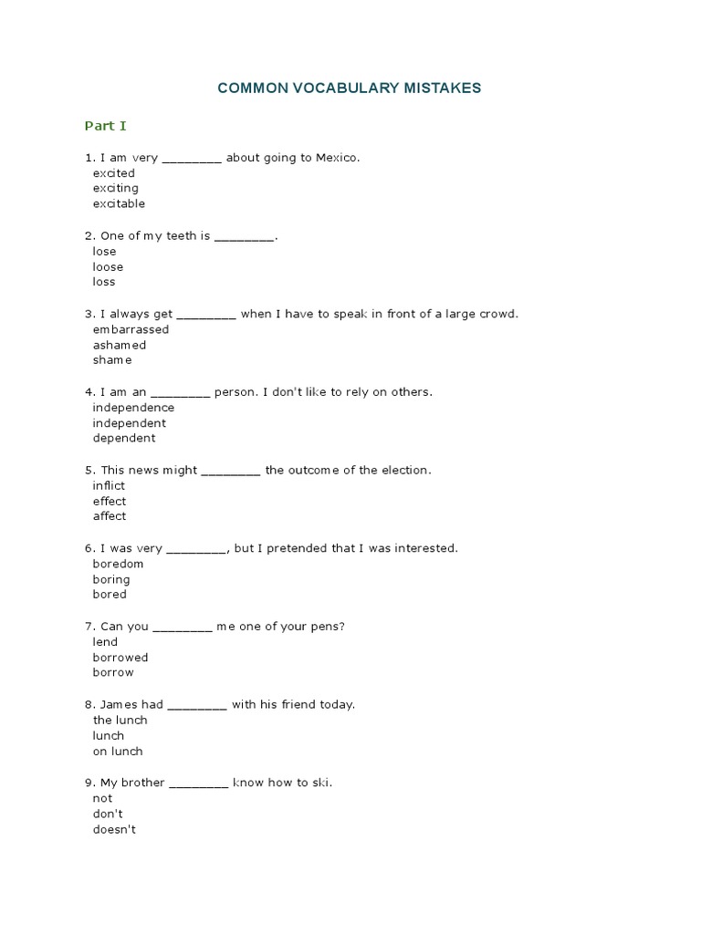 Common Vocabulary Mistakes | PDF