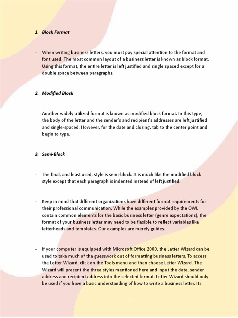 The Format Of Business Letter Format For A Business Letter | PDF