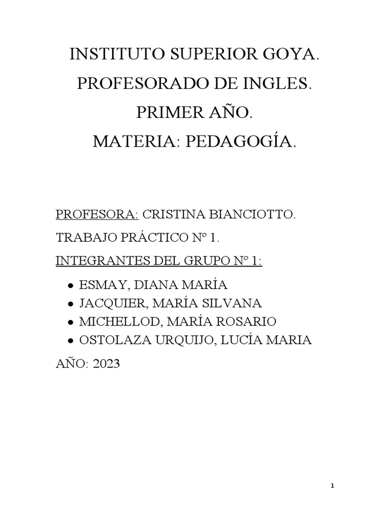 Grupo 1 TP 1 Pedagogia | PDF | Socialización | Sociedad