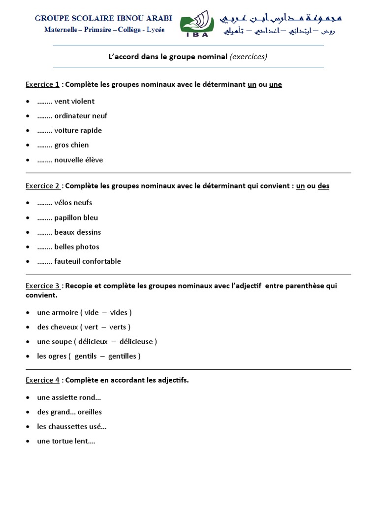 Les Accords Dans Le GN Pour La Classe | PDF