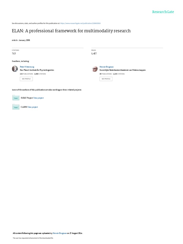 ELAN A Professional Framework For Multimodality Re | PDF