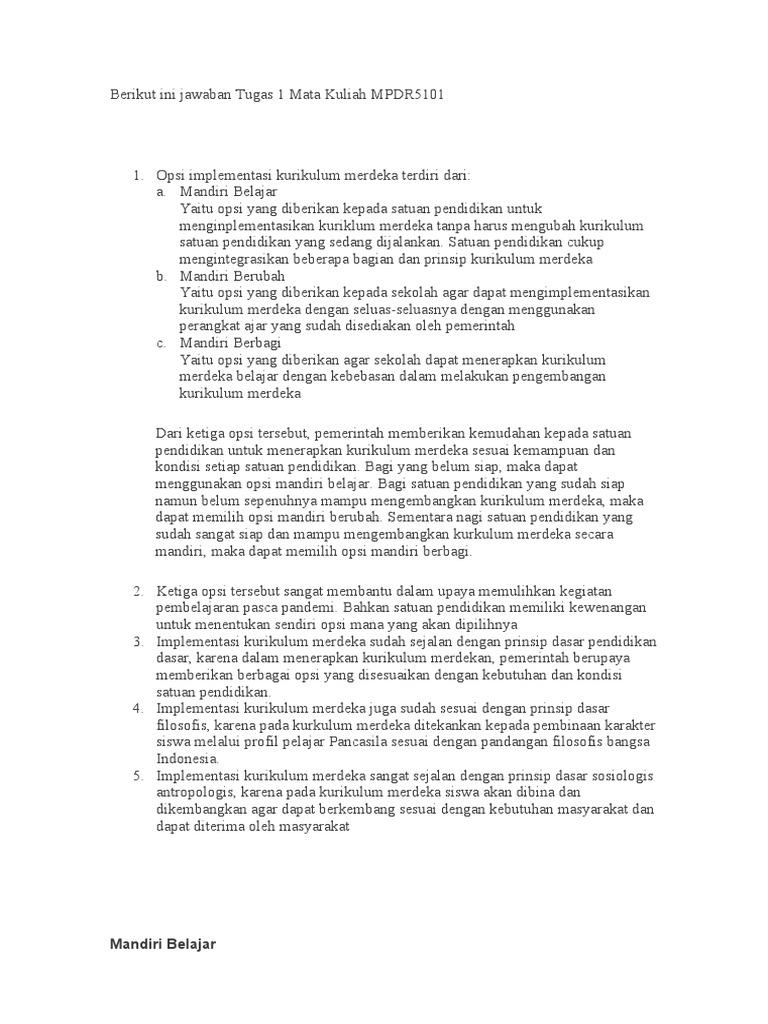 Tugas 1 Mata Kuliah MPDR5101 | PDF