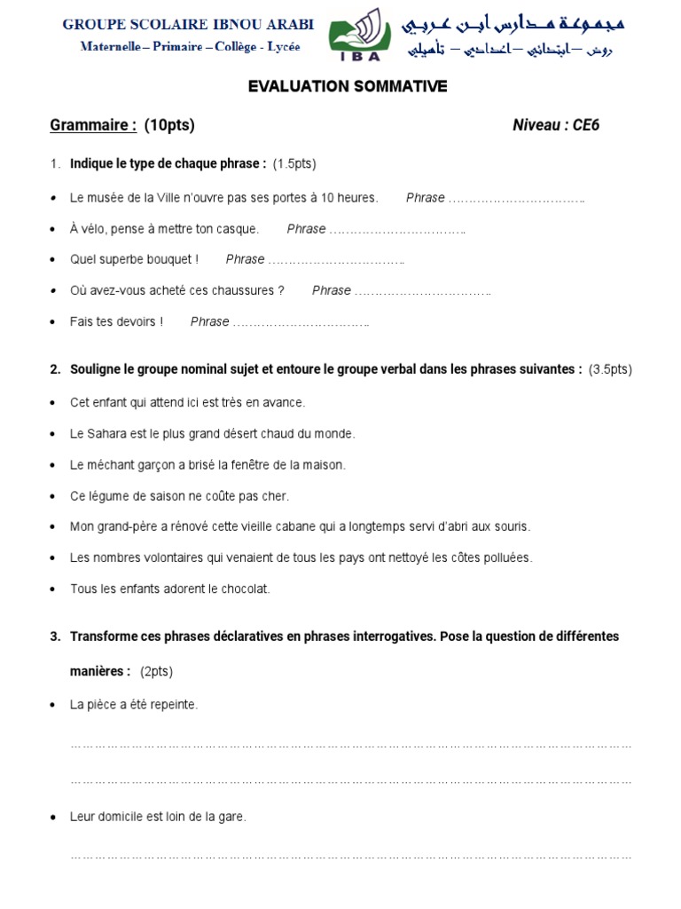 Evaluation Sommative | PDF
