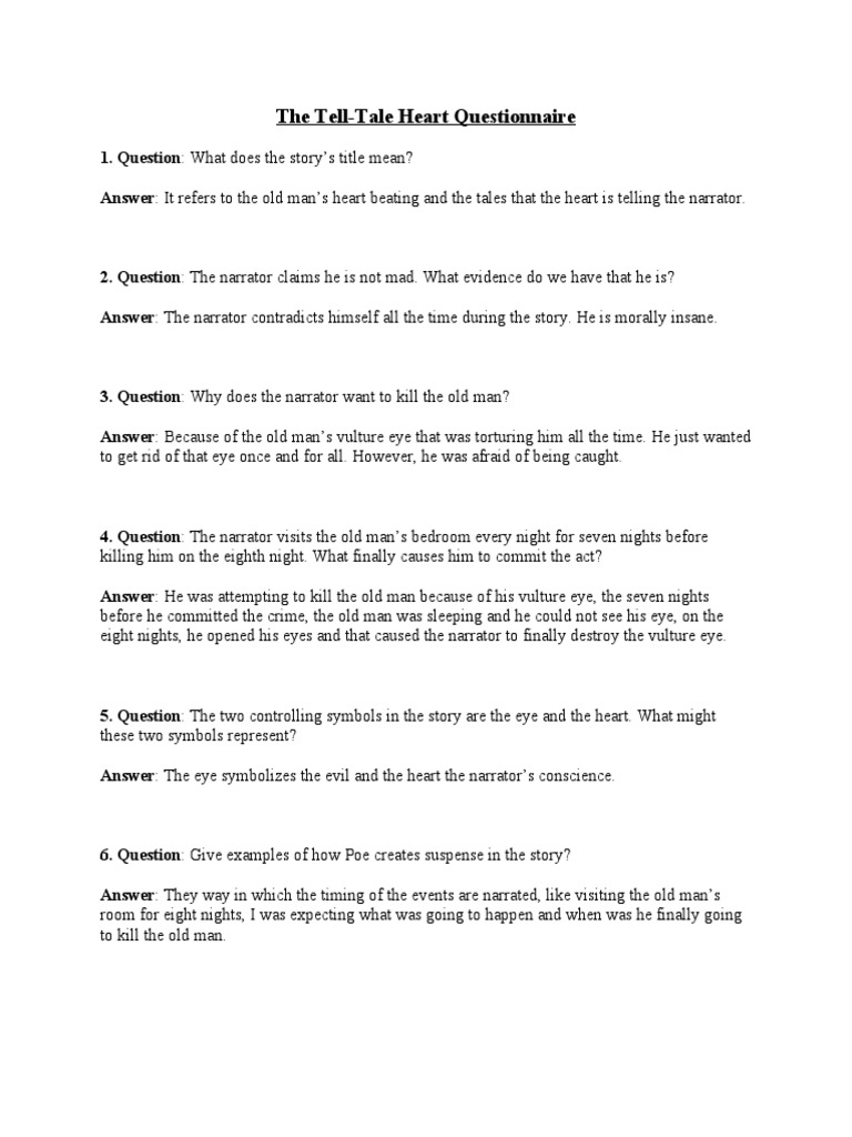 Questionnaire The Tell-Tale Heart Questionnaire | PDF