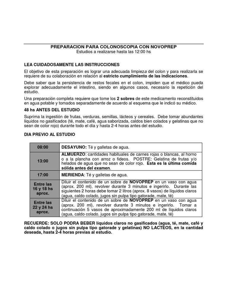 Preparación Colonoscopia Novoprep | PDF