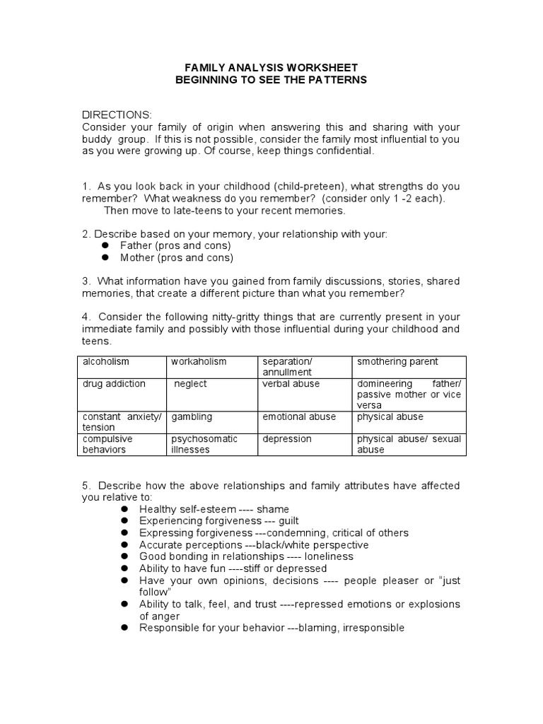 Family Analysis Worksheet Revised | PDF | Child Abuse | Interpersonal ...