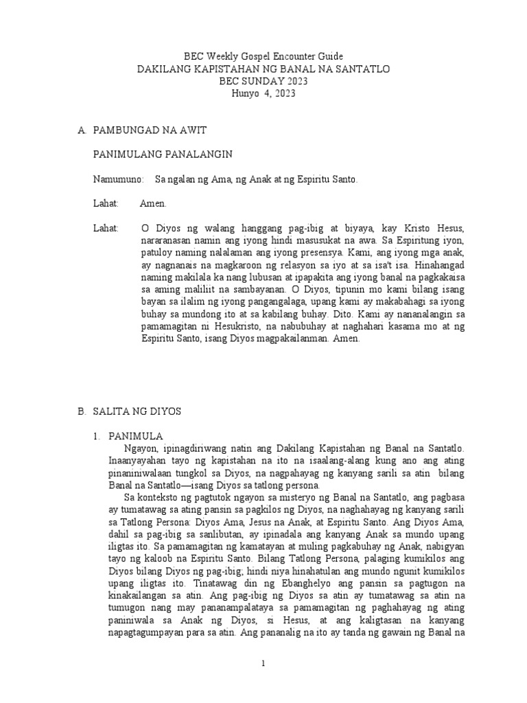 BEC Bible Sharing Module (BEC Sunday 2023) Tagalog | PDF