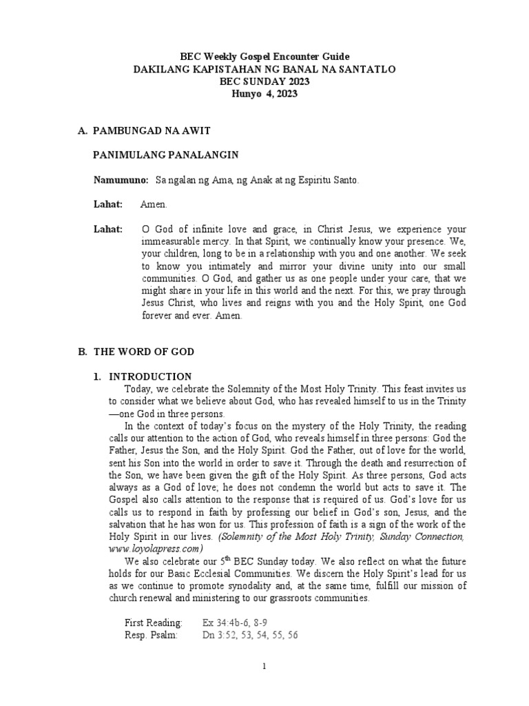 BEC Bible Sharing Module (BEC Sunday 2023) | PDF | God The Father | Trinity