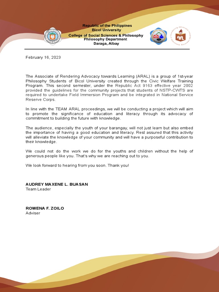 Sample Class Program With Aral Program Of Deped