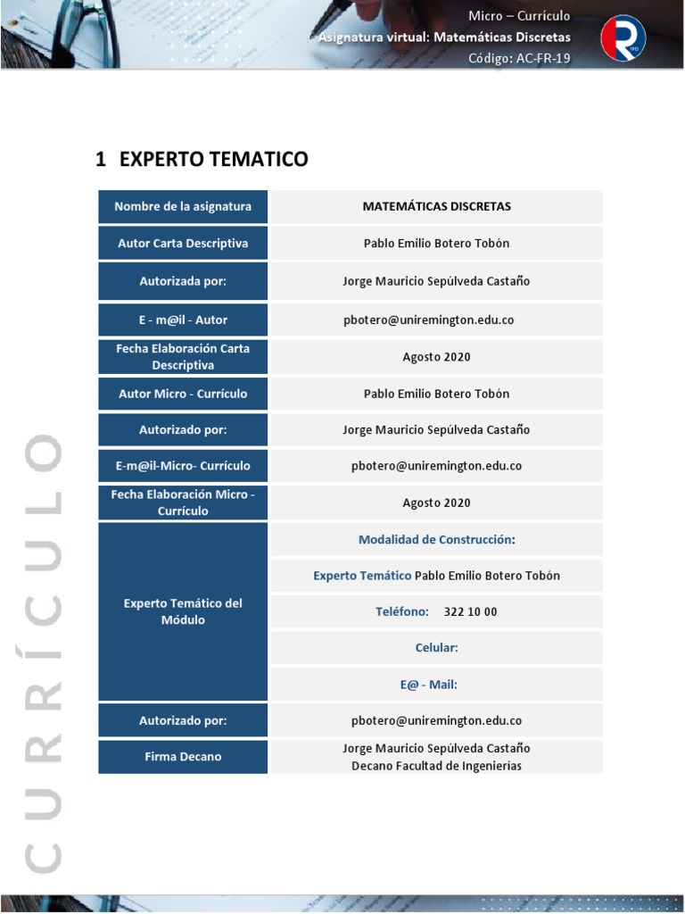 Curriculo 2020 Matematicas - Discretas | PDF | Arte | Informática