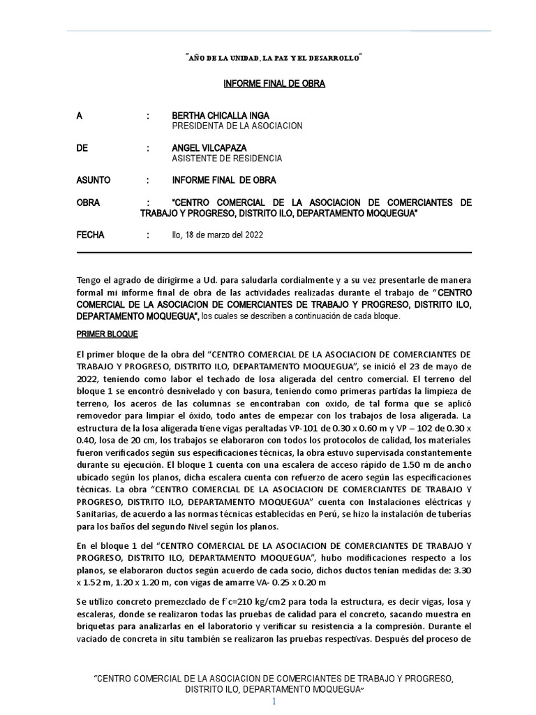 Informe Final de Obra | PDF