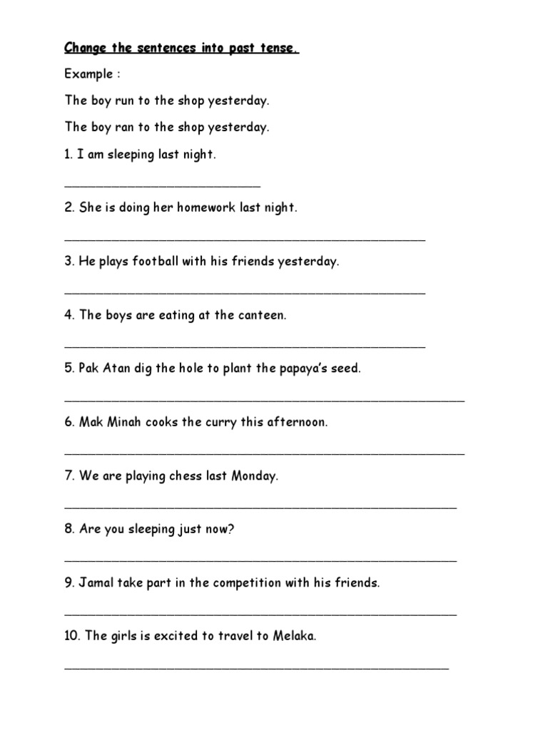 Change the Sentences Into Past Tense Year 4 | PDF